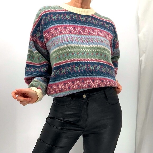 Vintage | Sweaters | Vintage 9s Fair Isle Floral Grandmacore Gorpcore ...